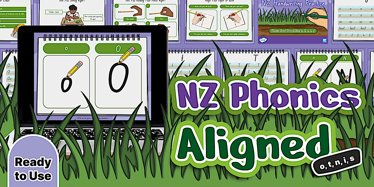 NZ Handwriting Practise Phonics Presentation: o, t, n, i, s