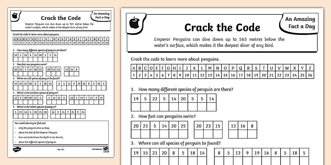 Crack the Code Penguin Worksheet - Teaching Resource - Twinkl