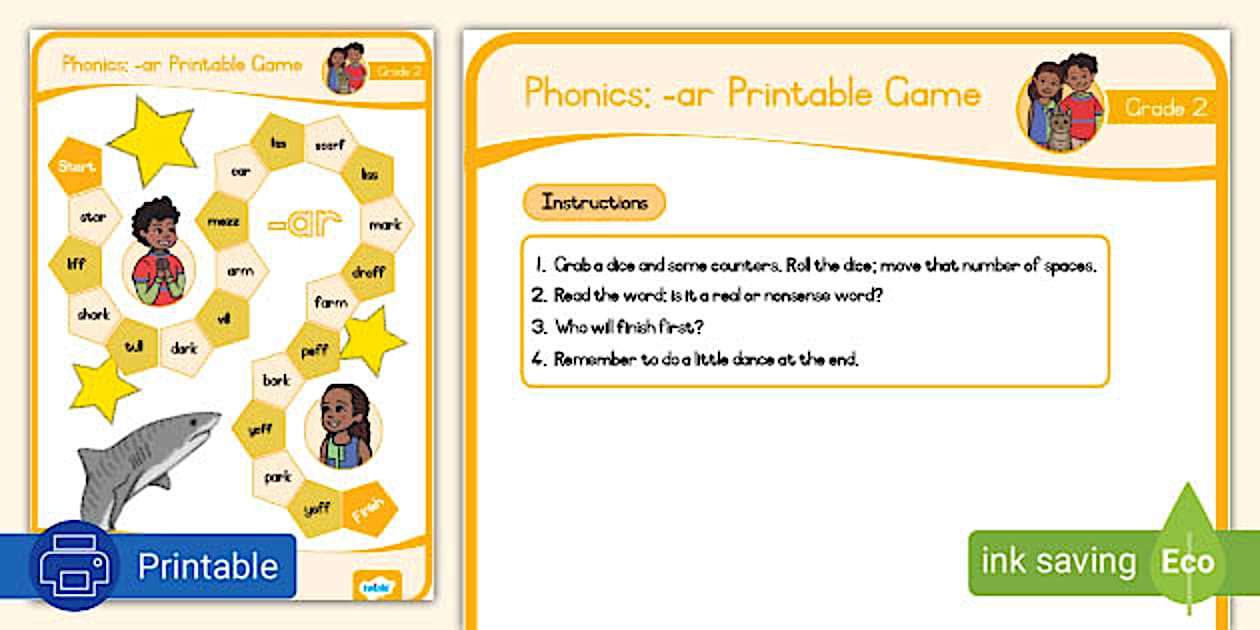 Grade 2 Phonics: -ar Printable Game (teacher made) - Twinkl