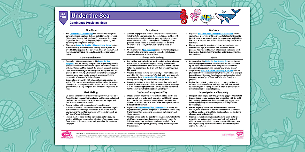EYFS Under the Sea Continuous Provision Planning (Ages 0-2)