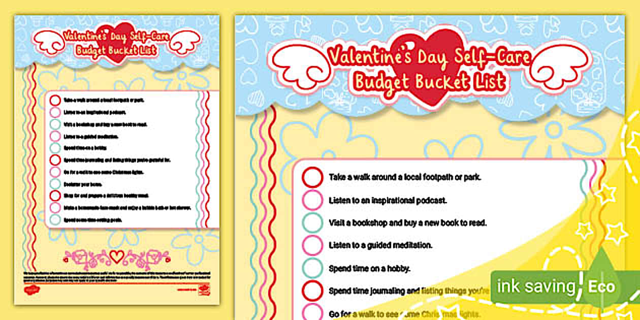 Valentine's Day Self-Care Budget Bucket List (teacher made)