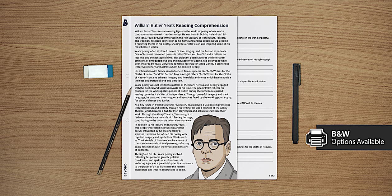 W.B. Yeats Reading Comprehension (Teacher-Made) - Twinkl