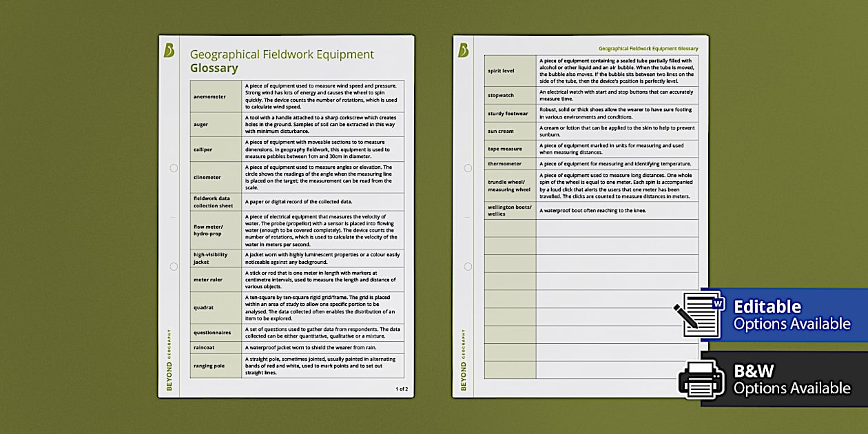 Geographical Fieldwork Equipment Glossary |Geography| Beyond
