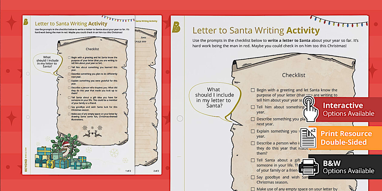 Letter to Santa Writing Activity (teacher made) - Twinkl