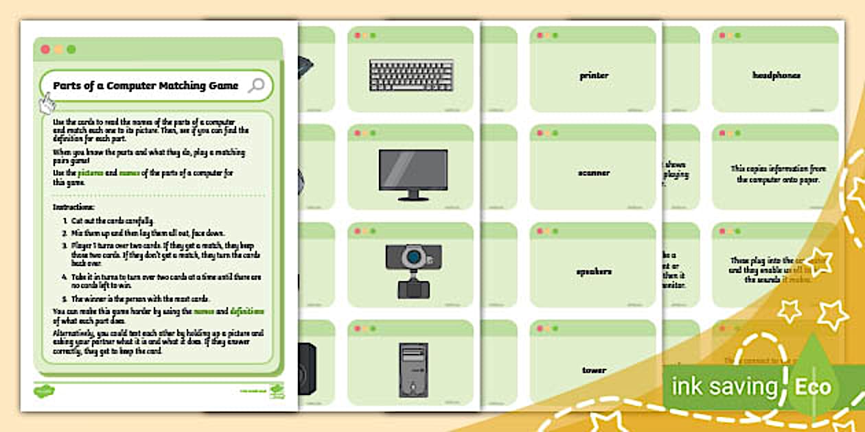 Parts of a Computer Matching Game (Ages 5 - 7) - Twinkl