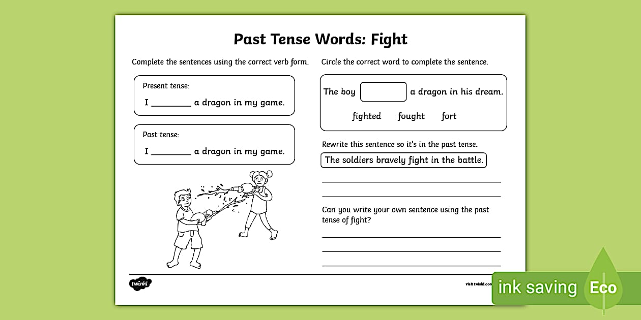 Past Tense Words - Fight Worksheet (teacher made) - Twinkl