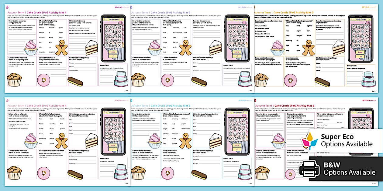 Spelling, Punctuation & Grammar Cake Crush Pack 1
