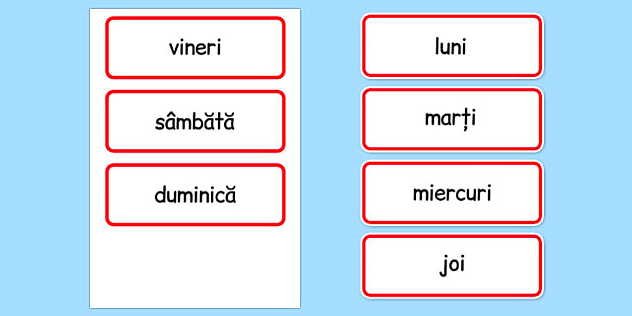 Zilele Saptamanii, Cartonase (professor feito) - Twinkl