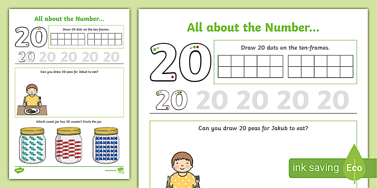 All About Number 20 Worksheet (teacher made) - Twinkl