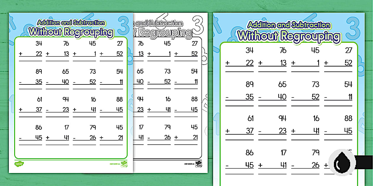 Addition and Subtraction with No Regrouping Activity