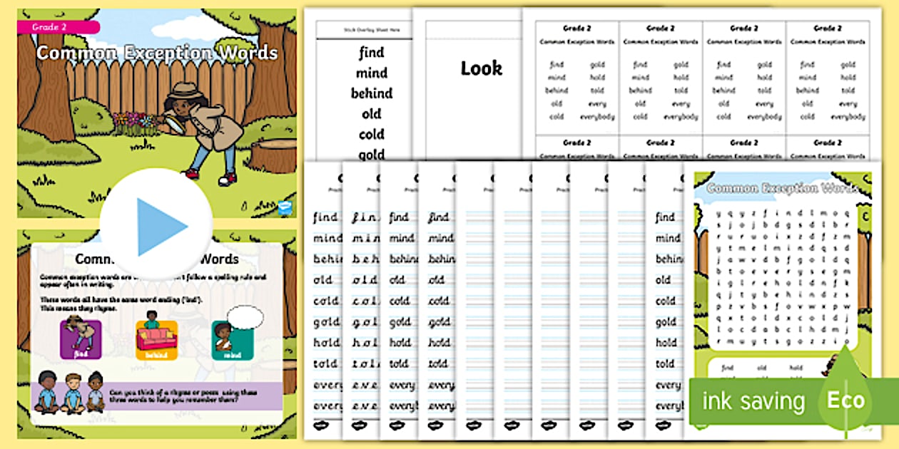 Grade 2 Phonics common exception words Spelling Pack