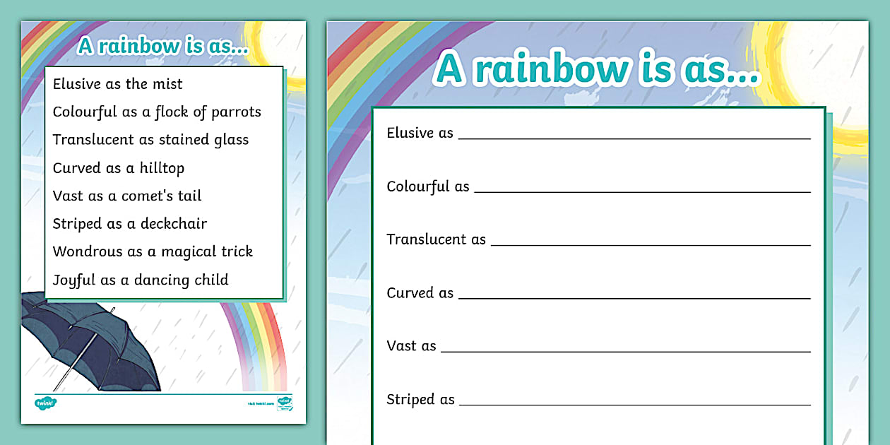 Rainbow Simile Example Poem and Template - KS2 - Poetry