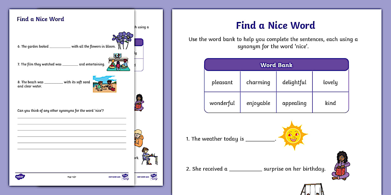 Find a Nice Word Worksheet (Teacher-Made) - Twinkl