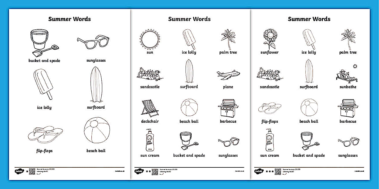 Lower Ability Summer Differentiated Words Colouring Sheet