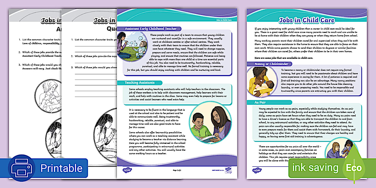 Jobs in Childcare Worksheet (Teacher-Made) - Twinkl