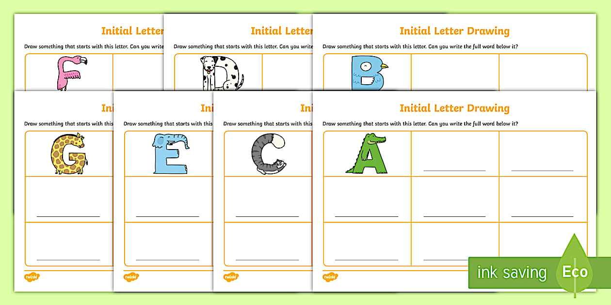 Animal Alphabet Initial Letter Drawing Worksheets - - Twinkl