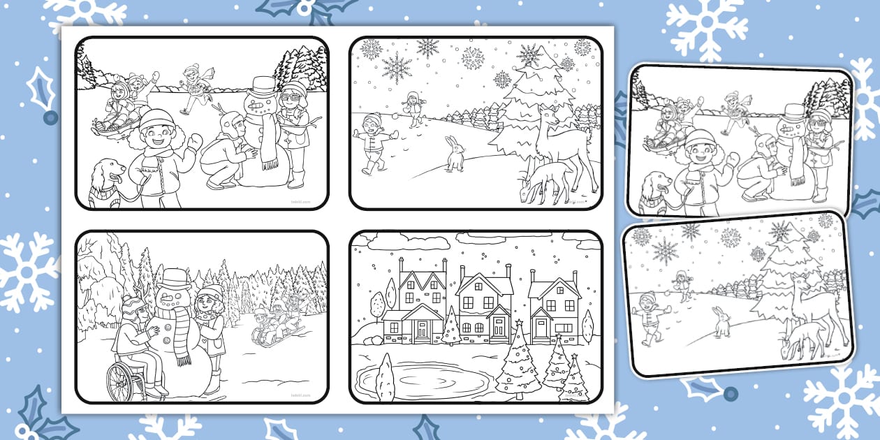 Winter Themed Colouring Cards (teacher made) - Twinkl