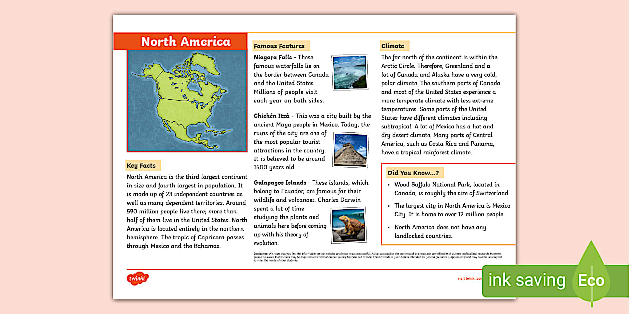North America Fact File (Teacher-Made) - Twinkl