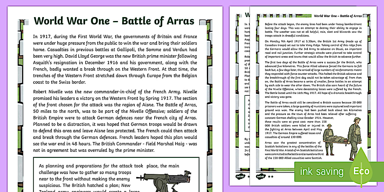 Higher Ability World War 1: Battle of Arras Differentiated Fact File