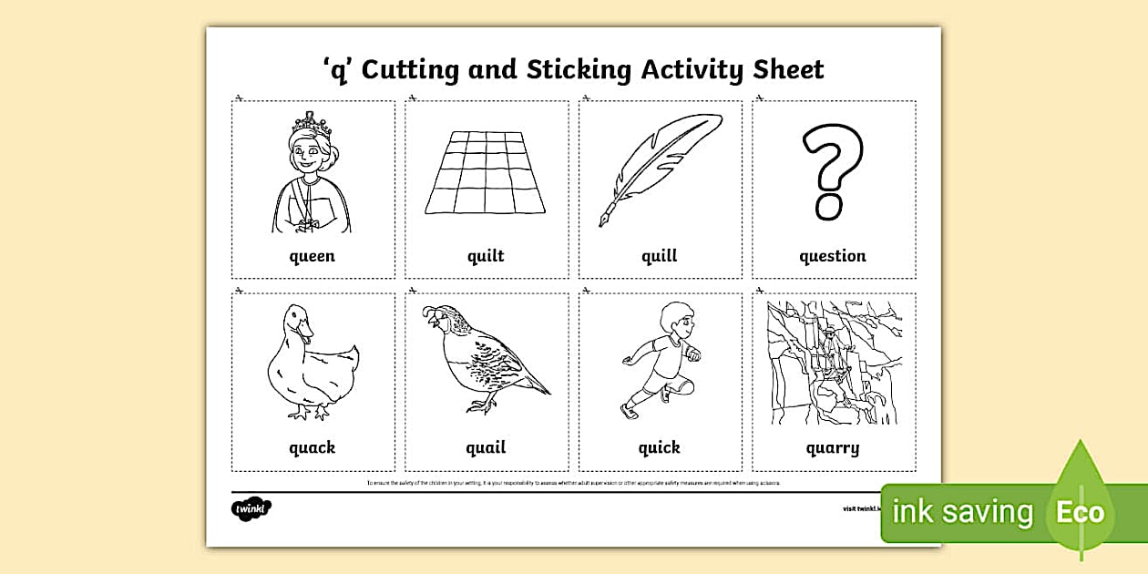 'q' Cutting and Sticking Activity (Teacher-Made) - Twinkl