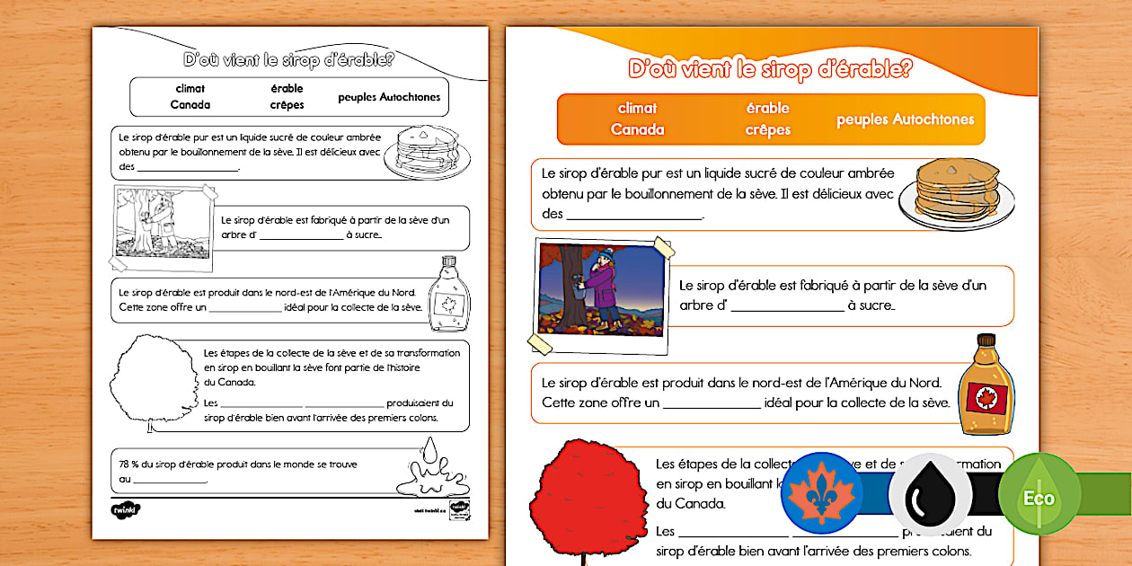 Compréhension de lecture 2e année – Sirop d’érable