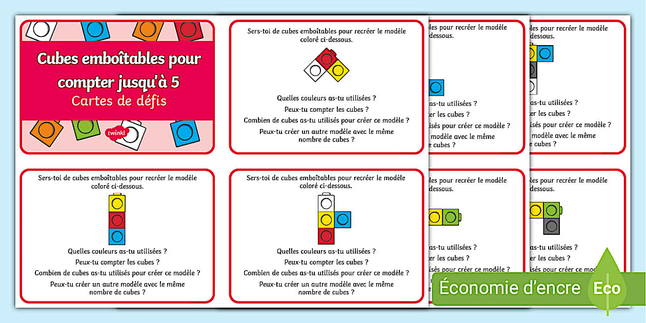 Cartes de défis - cubes emboîtables pour compter jusqu'à 5