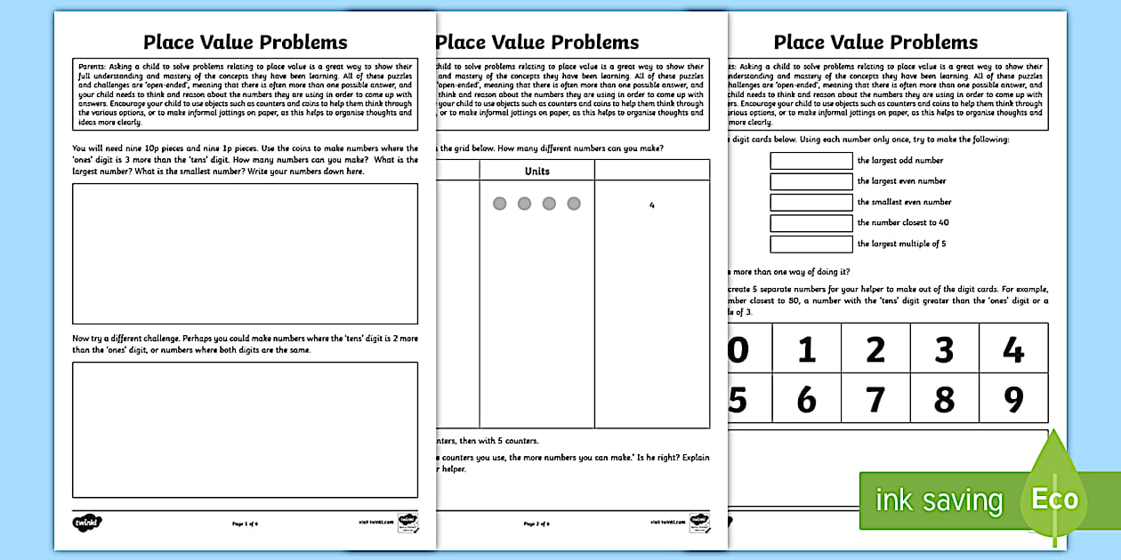 Year 2 Place Value Problem Solving Homework Worksheet / Worksheet