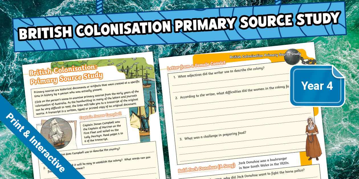 British Colonisation Primary Source Study {Activity Sheet}