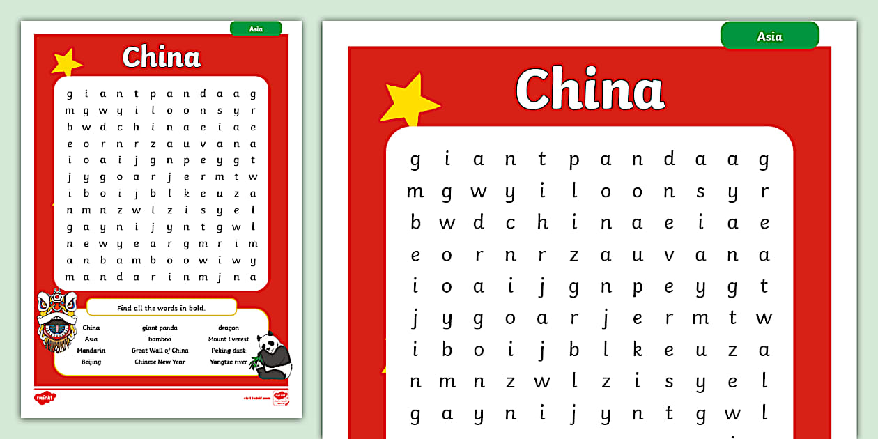 KS1 China Word Search - Geography - Twinkl