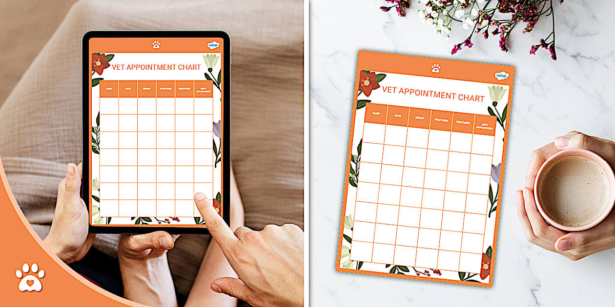 Vet Appointment Chart - Tracker - Pet Care - Twinkl Pets