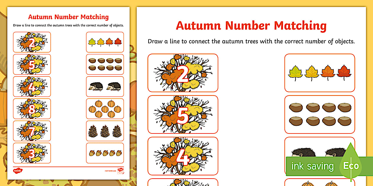 Editable Autumn Themed Number Matching Activity - Twinkl