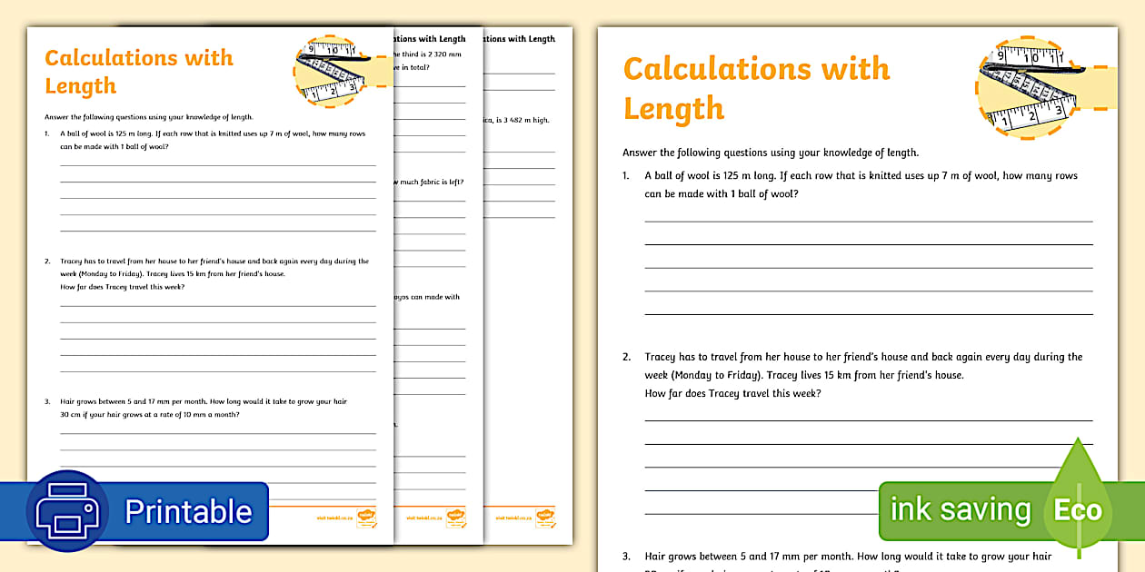Calculations with Length Activity Sheet (teacher made)