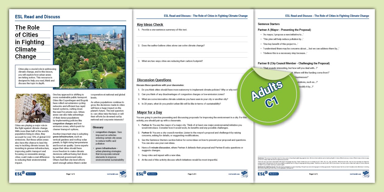 ESL The Role of Cities in Fighting Climate Change - Twinkl