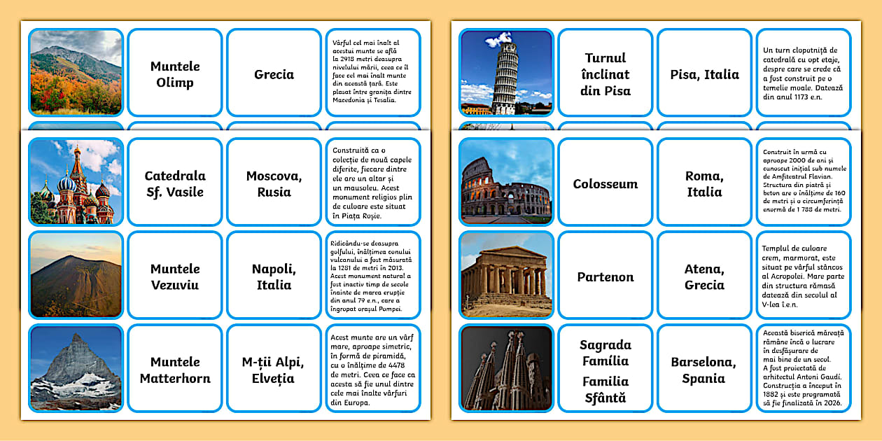 Monumente din Europa – Cartonașe cu informații | Twinkl RO