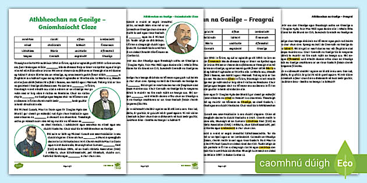 The Gaelic Revival Cloze Writing Worksheet Gaeilge - Twinkl