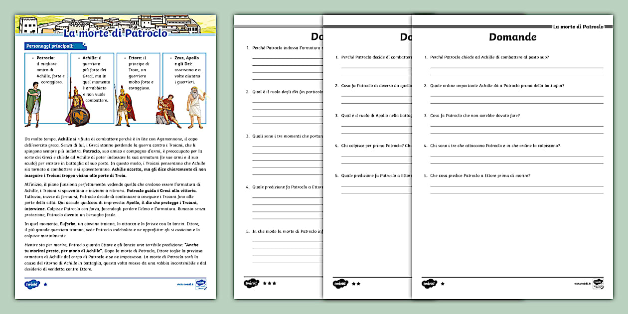 La morte di Patroclo: lettura e comprensione differenziata