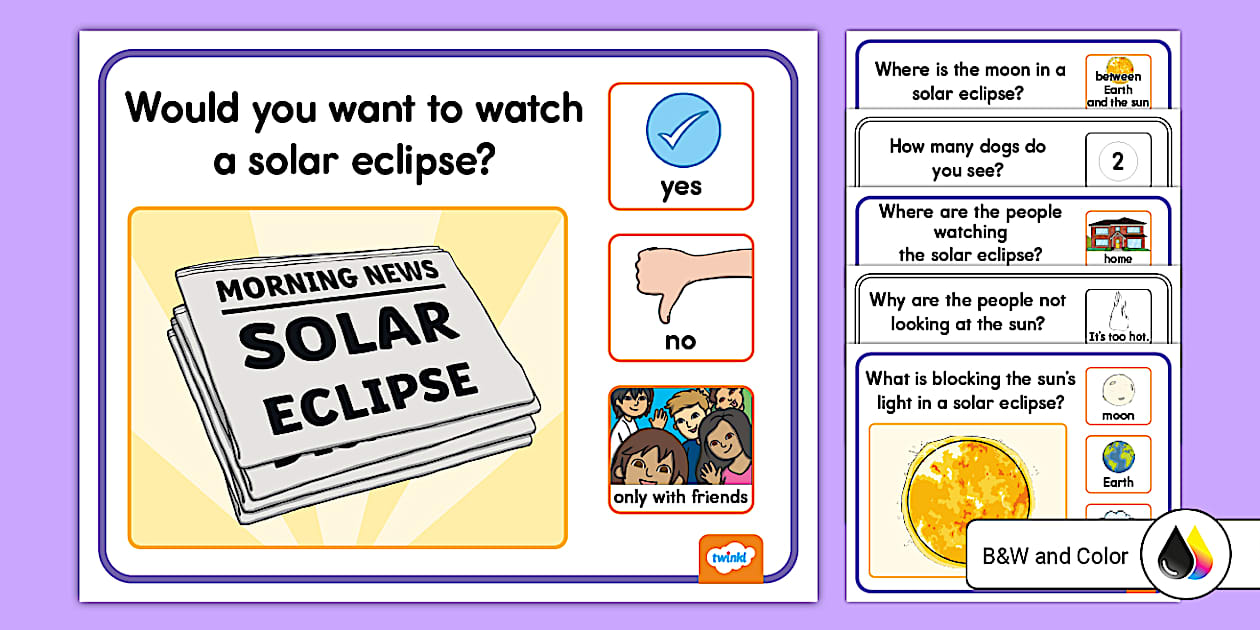 Solar Eclipse Picture and Question Cards for K-2nd Grade