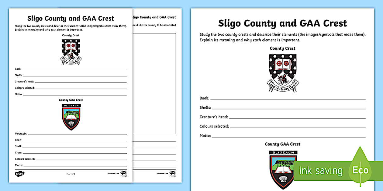 Sligo County and GAA Crest Worksheet - Twinkl