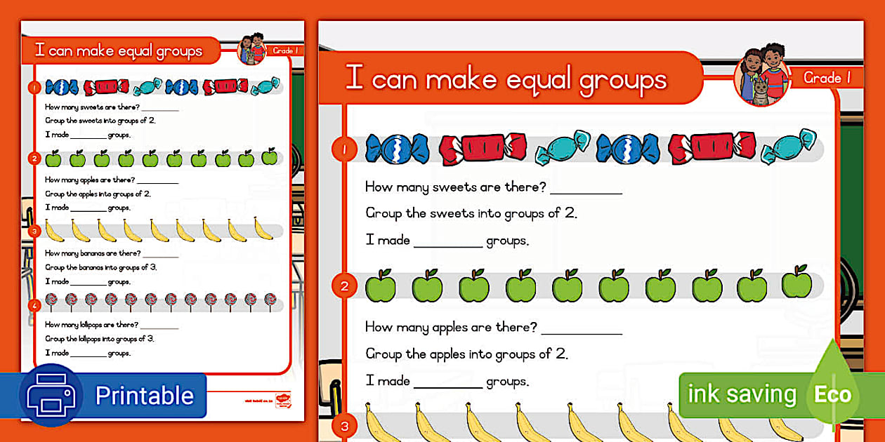Grade 1 Mathematics: Making Equal Groups Activity Sheet
