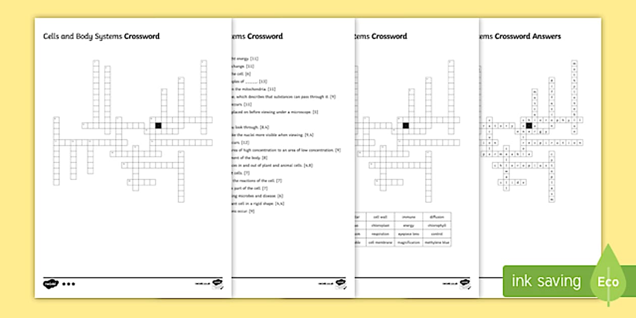 KS3 Cells and Body Systems Crossword (teacher made) - Twinkl