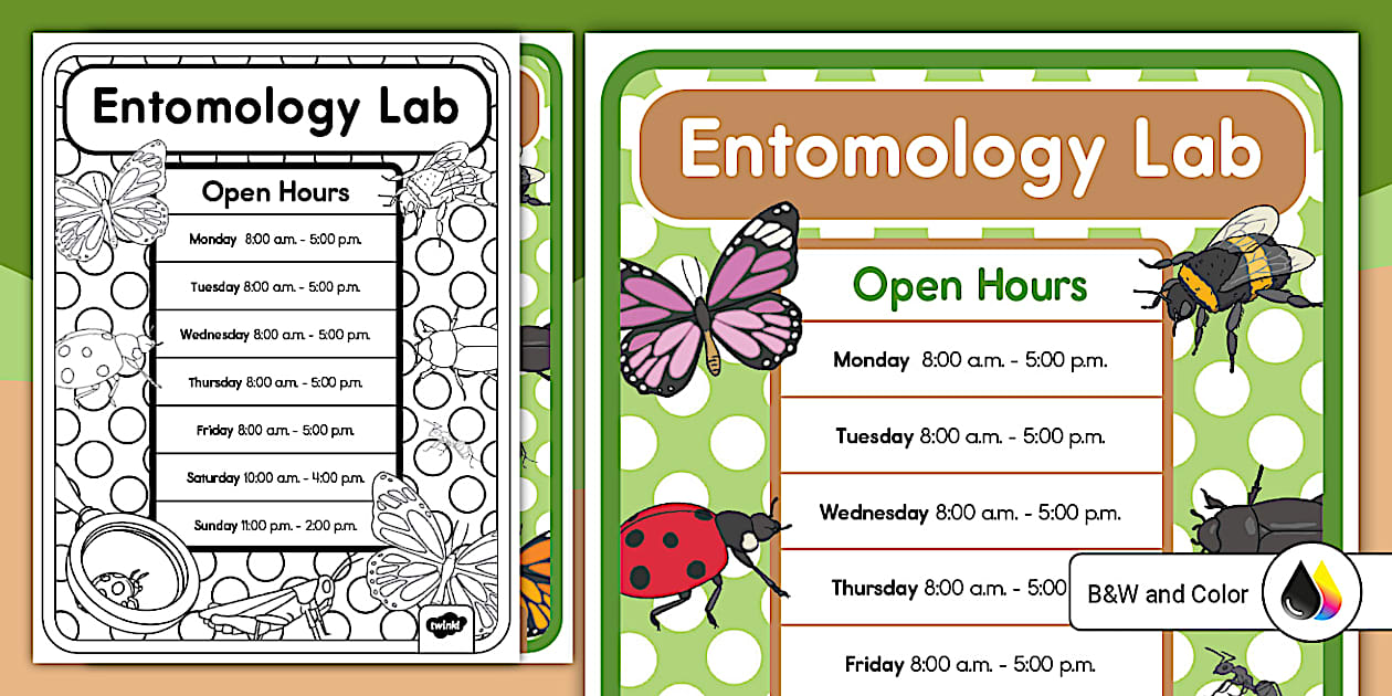 Entomology Lab Dramatic Play Hours Sign (Teacher-Made)