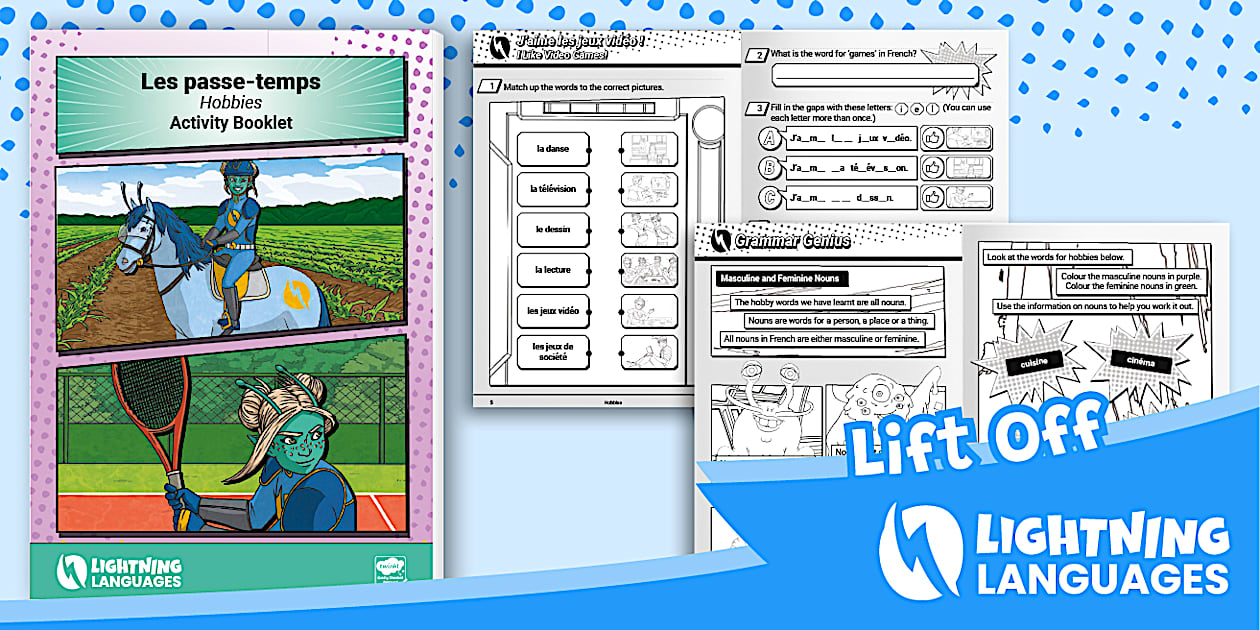 👉 Lightning Languages French Lift Off Hobbies Activity Booklet