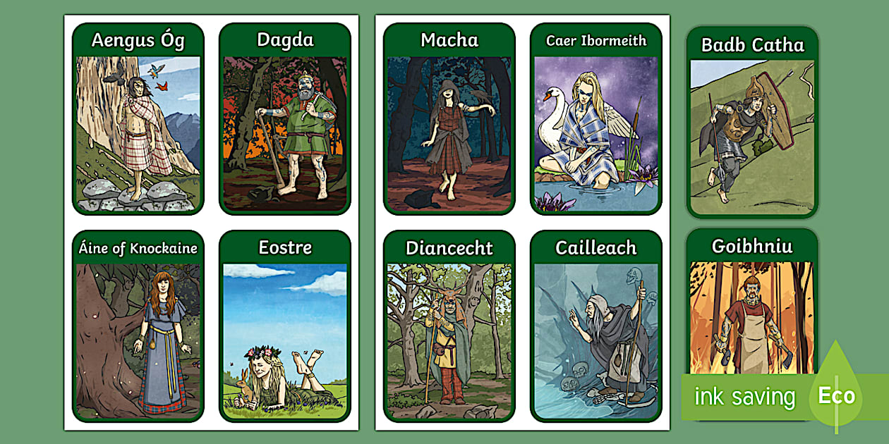 Cursive Celtic Gods Flashcards - Ancient Ireland Religion