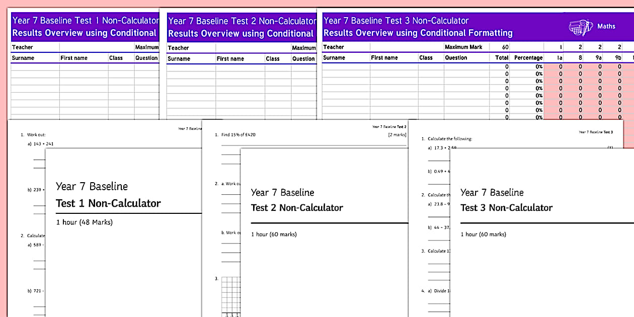 Year 7 Differentiated Baseline Test Pack with Gap Analysis Spreadsheets