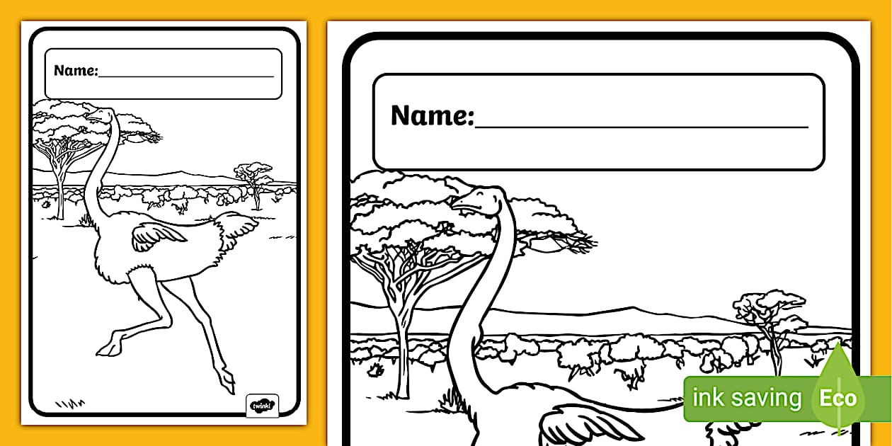 Ostrich Colouring Book Cover (teacher made) - Twinkl