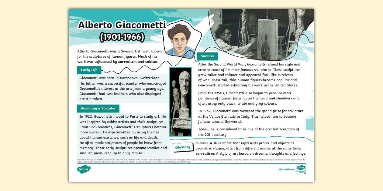 Alberto Giacometti Fact File - KS2 - Art - Sculpture