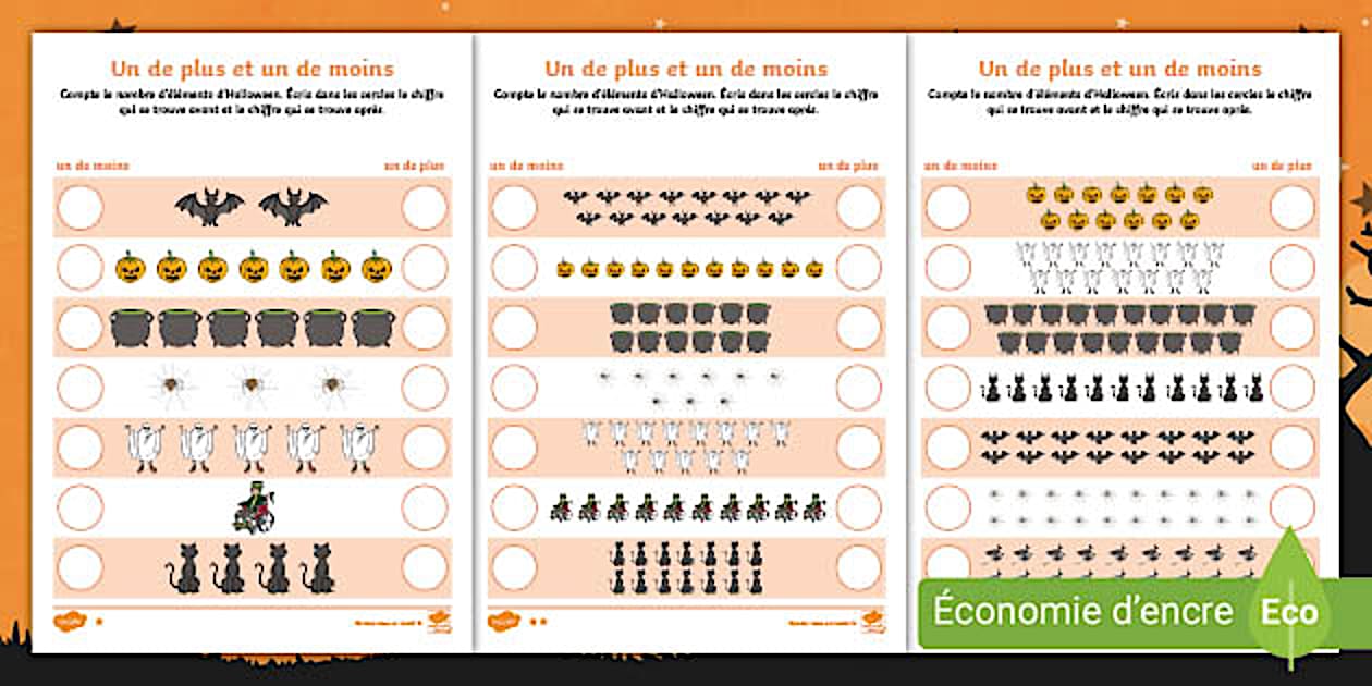 Fiche d'activités : Un de plus et un de moins sur le thème d'Halloween