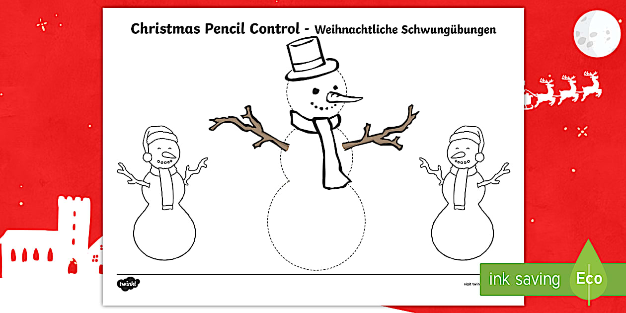 Christmas Pencil Control Activity - English/German - EAL, German, Christmas