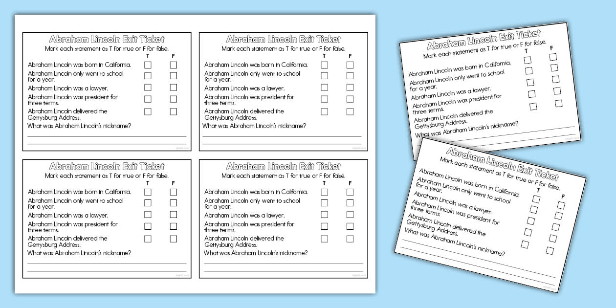 First Grade Abraham Lincoln Exit Tickets - Twinkl