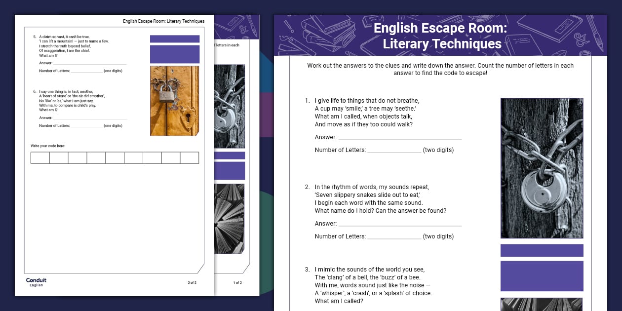 English Escape Room: Literary Techniques - Twinkl